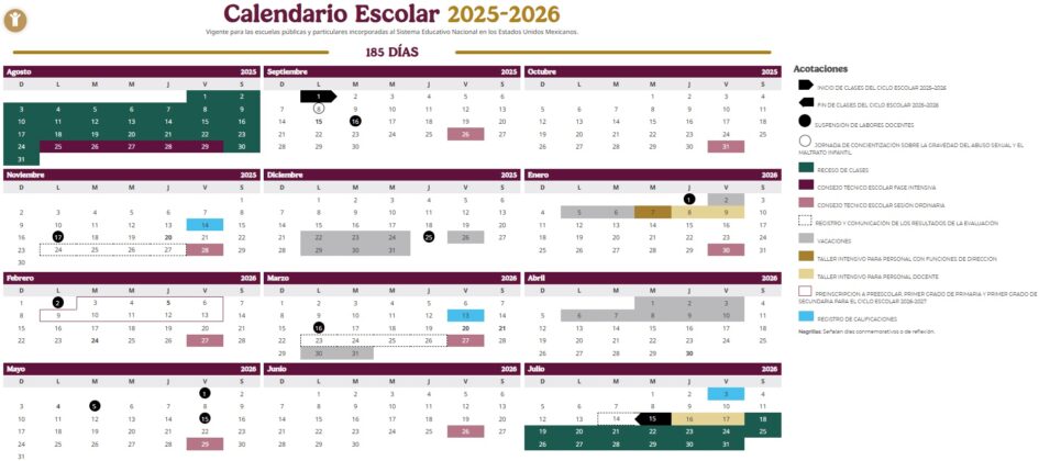 Publica SEP calendarios escolares 2025-2026 para Educación Básica y ...